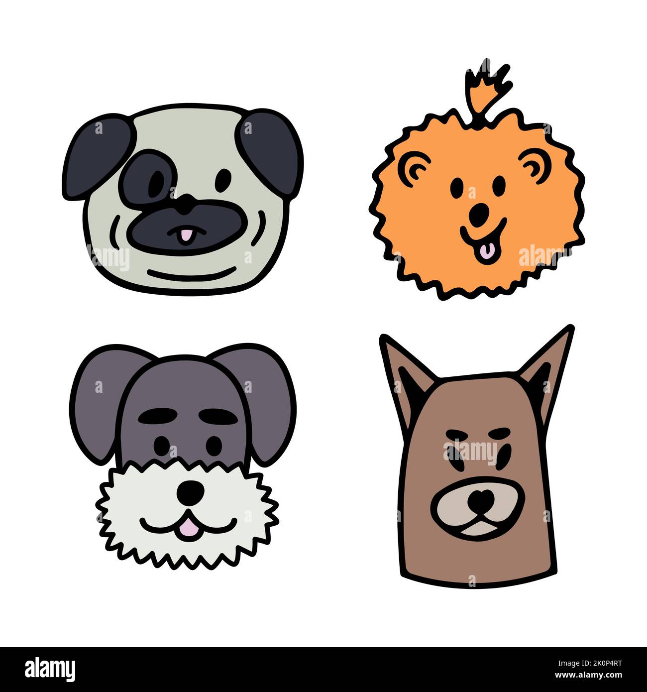 Funny dogs cartoon character set. Cute puppies of pug, pomeranian spitz ...