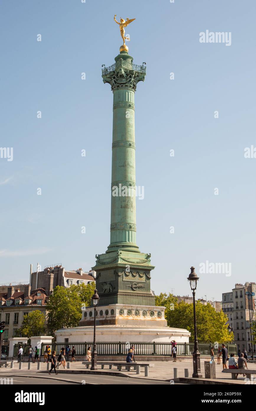 Paris, France . August 2022. Place de la Bastille with the Colonne de ...