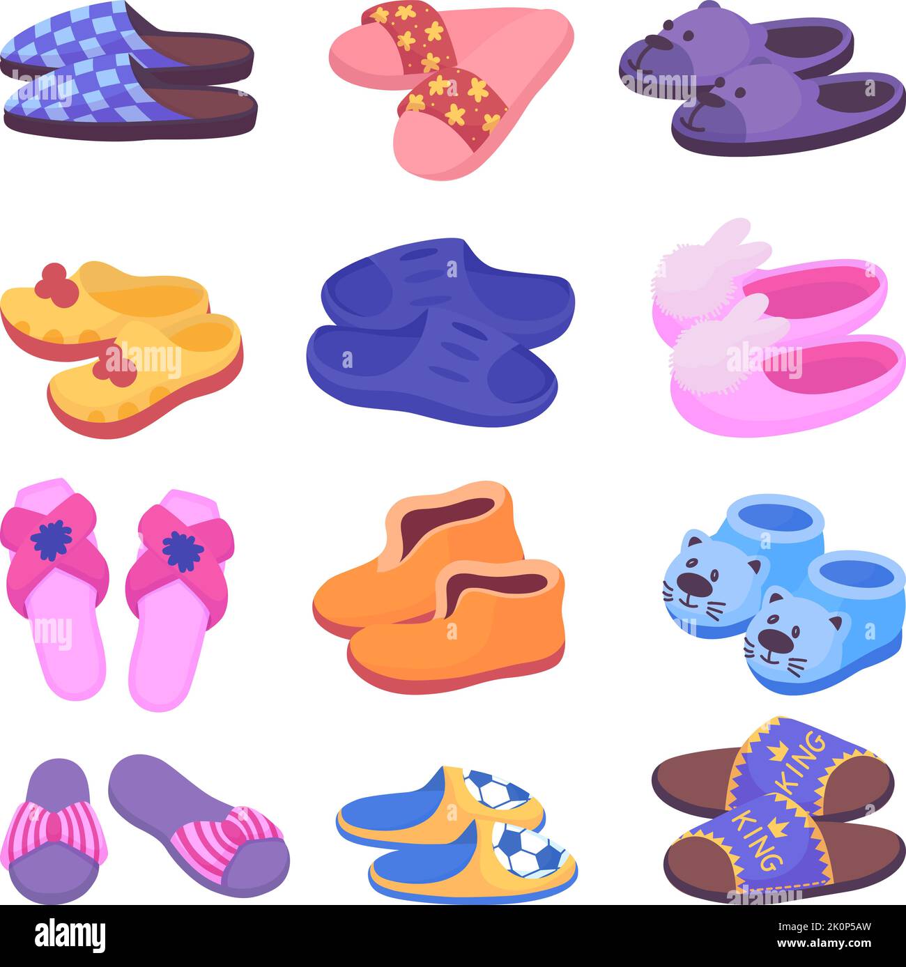 Home slippers cartoon set. Winter fur slipper for kids and adults ...