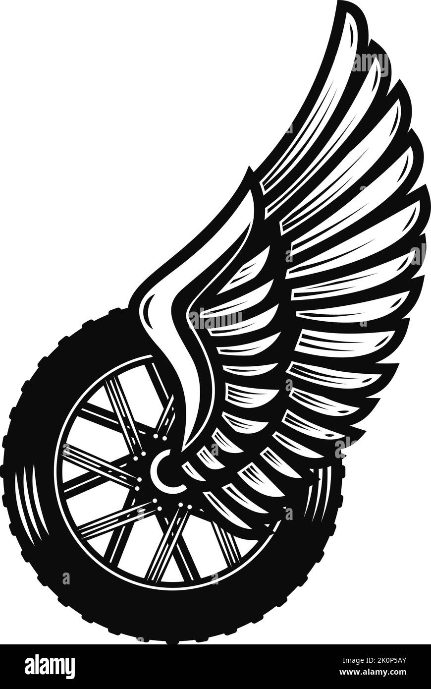 Winged wheel in monochrome style. Design element for logo, label, sign ...