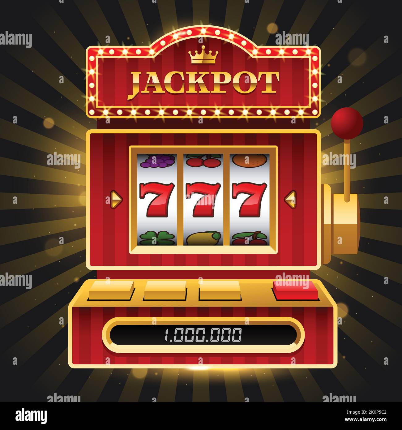 Shiny red slot machine on dark background with Jackpot sign on dark ...