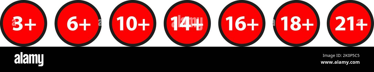 Age limit icons for kids and teenagers. 3, 6, 18 years old signs for ...