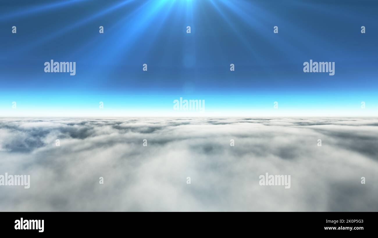 Above clouds sun ray, 3d rendering illustration Stock Photo - Alamy