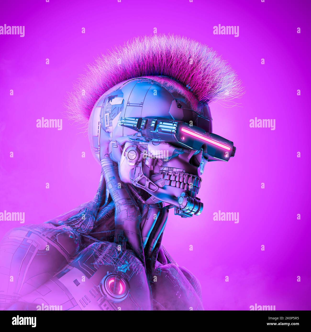 Cyberpunk robot criminal hacker - 3D illustration of science fiction ...