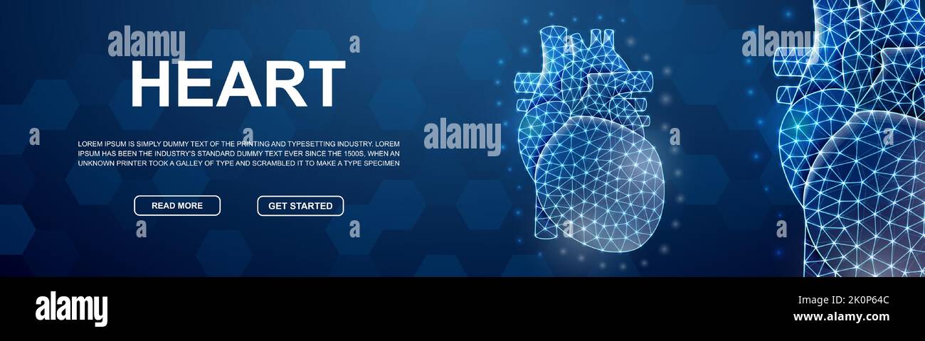Heart polygonal horizontal banner. Cardiology low poly symbol for head ...