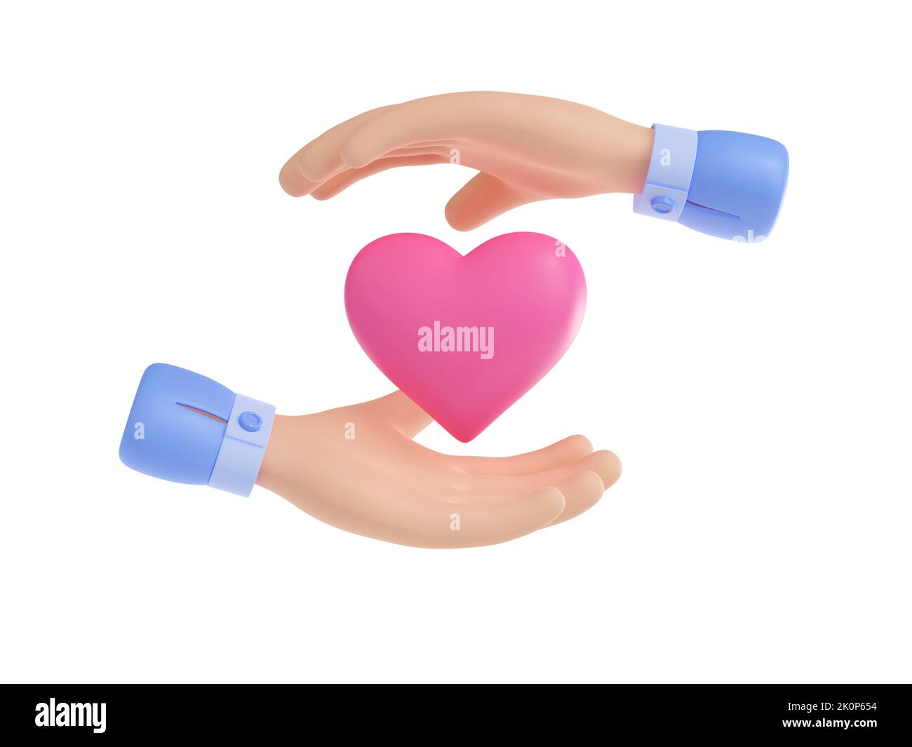 3D illustration of hands with heart isolated on white background. Human ...