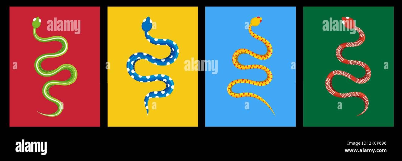 Snakes silhouette set. Different posters with exotic snakes. Wild ...
