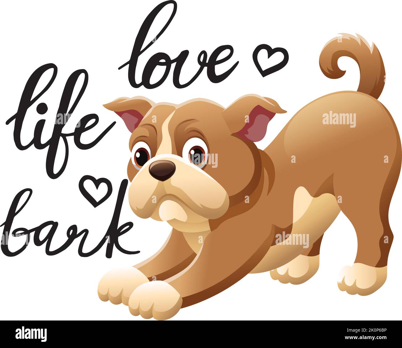 Cute bulldog cartoon and inscription love life bark Stock Vector Image ...