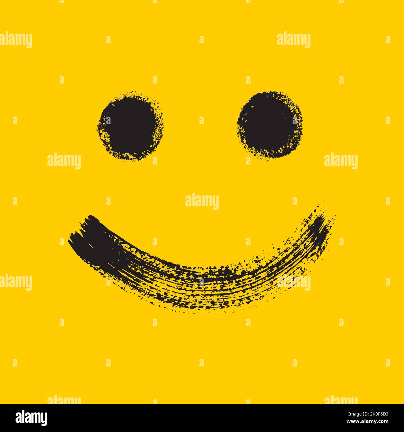 Yellow square smiley emoticon with happy smile drawn by hand with rough ...