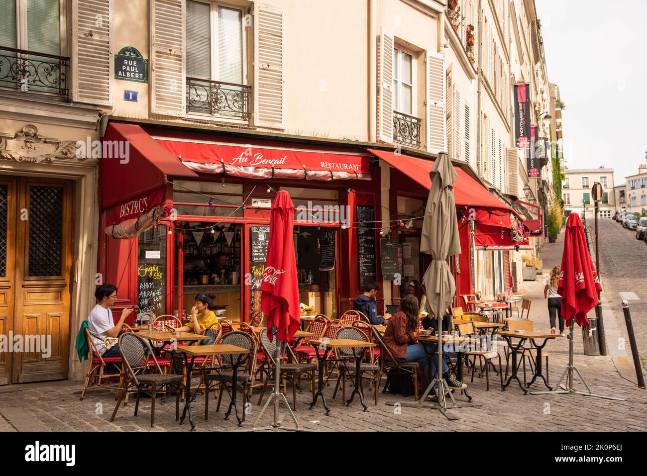 Paris, France. August 2022. Bistrot in Montmartre, one of the most ...