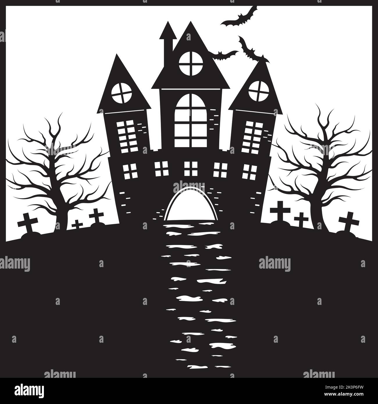 Sinister castle with Halloween cemetery, vector illustration stencil Stock Vector Image & Art ...