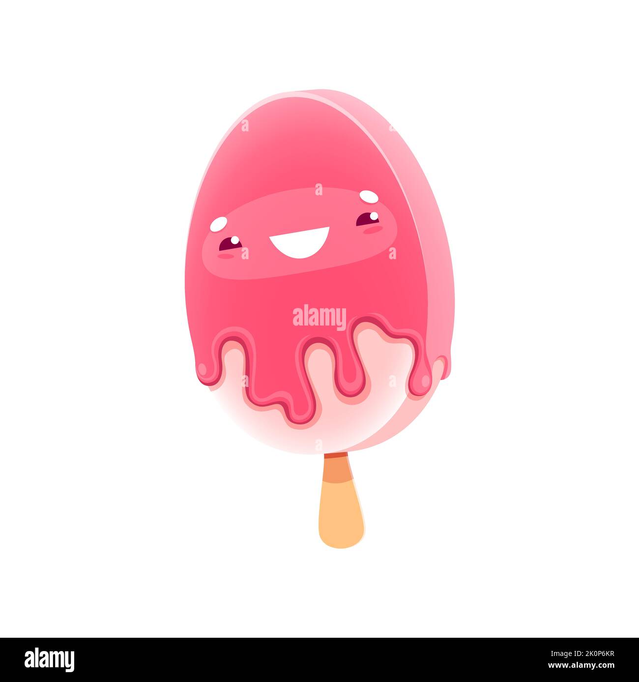 Cartoon ice cream dessert character, kawaii strawberry popsicle with ...