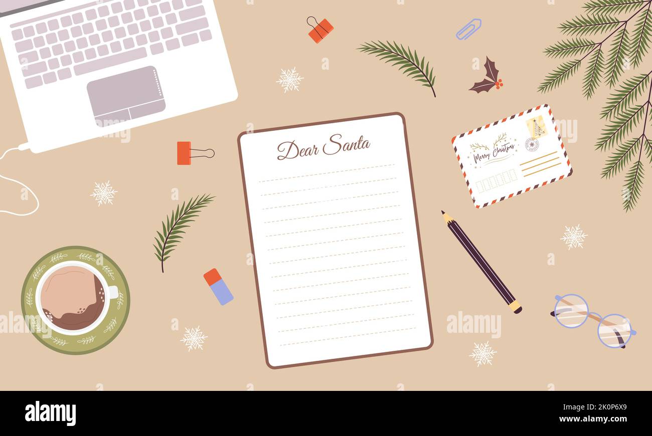 Christmas letter to Santa Claus. Winter holiday wish list. Notebook ...