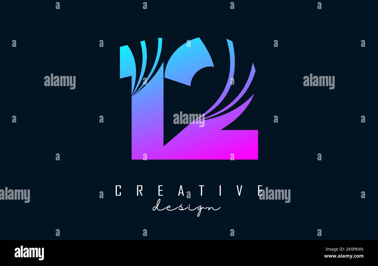 Colorful Creative number 12 1 2 logo with leading lines and road ...