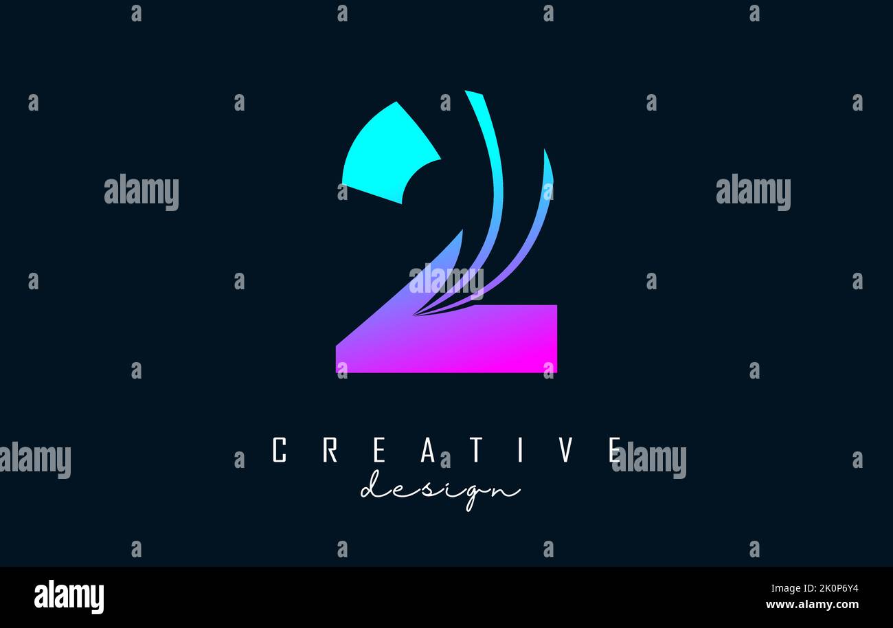 Colorful Creative number 2 logo with leading lines and road concept ...