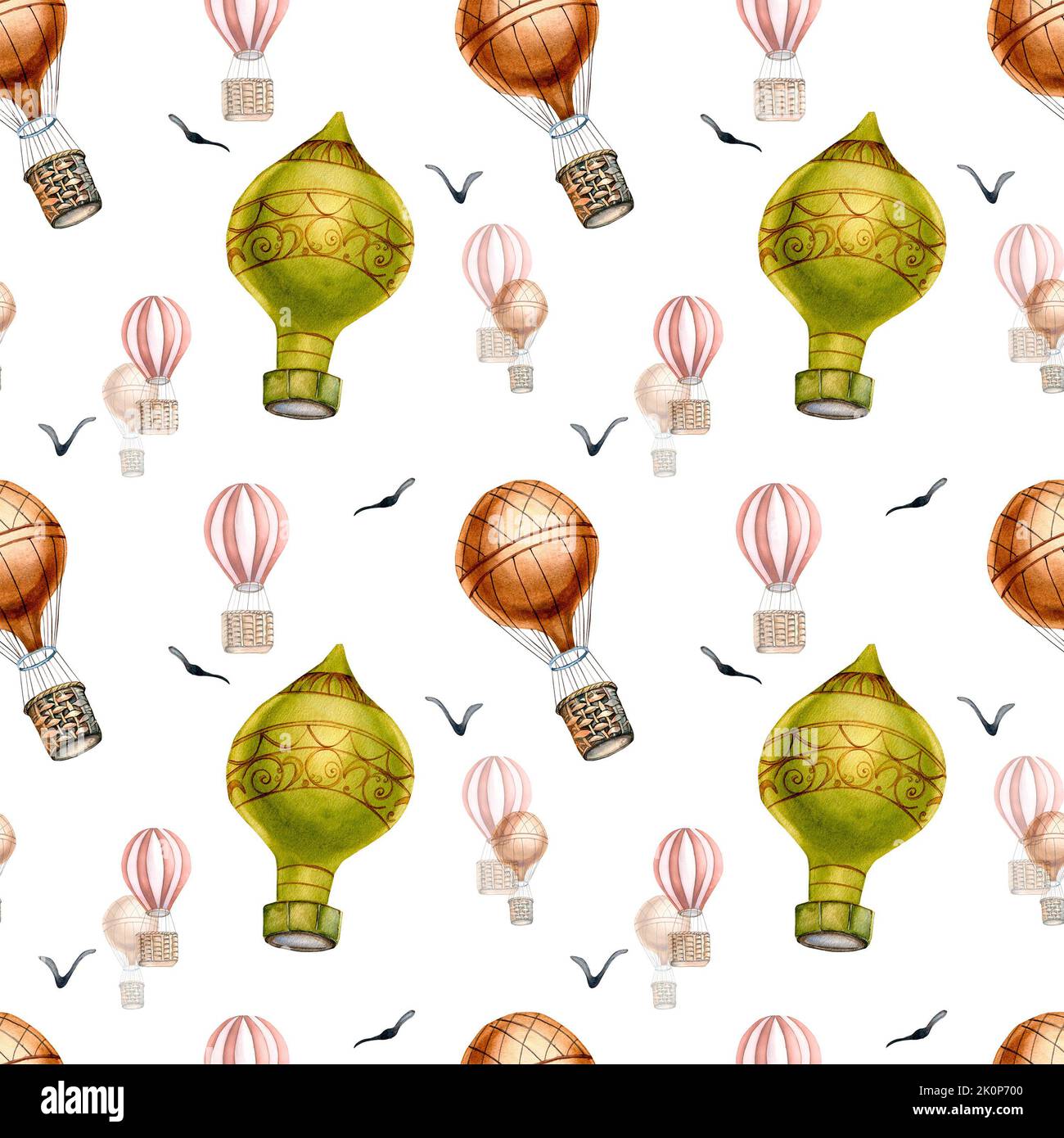 Retro hot air balloon vintage style watercolor seamless pattern ...