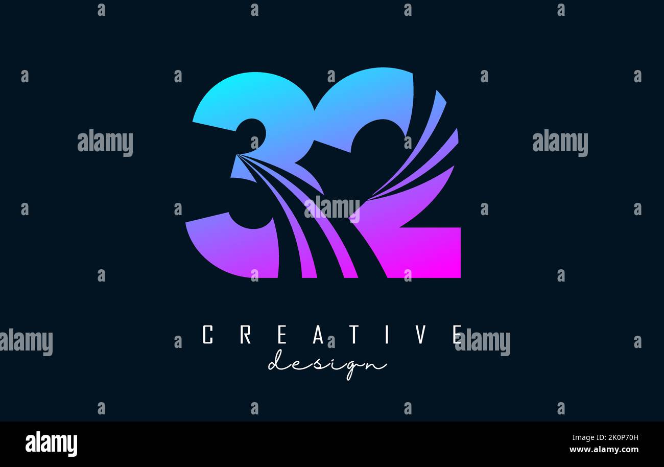 Colorful Creative number 32 3 2 logo with leading lines and road ...