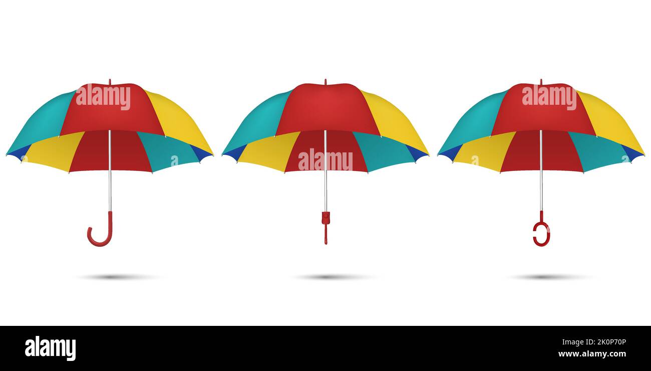 Vector 3d Realistic Multicolored Blank Umbrella Set Isolated on White ...