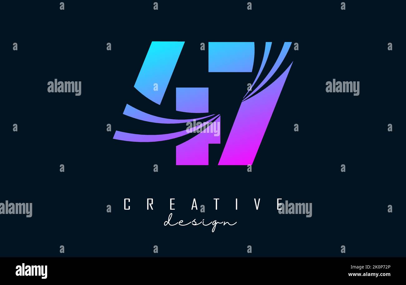 Colorful Creative number 47 4 7 logo with leading lines and road ...