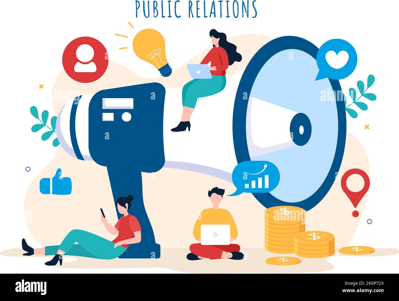 Public Relations Template Hand Drawn Cartoon Flat Illustration with ...
