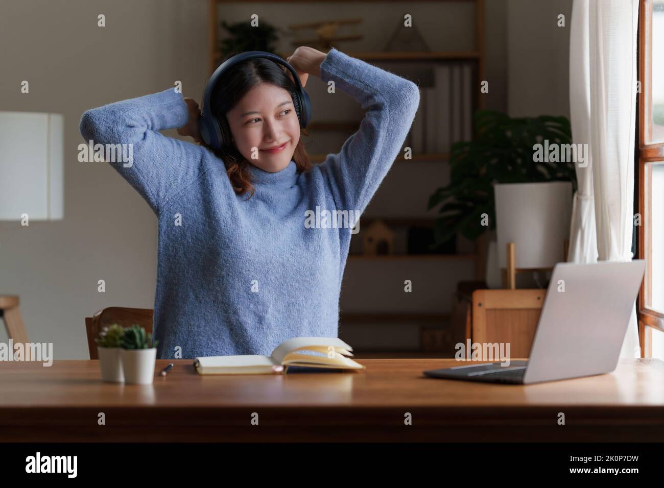 Young college student studying by video call E-learning, online ...