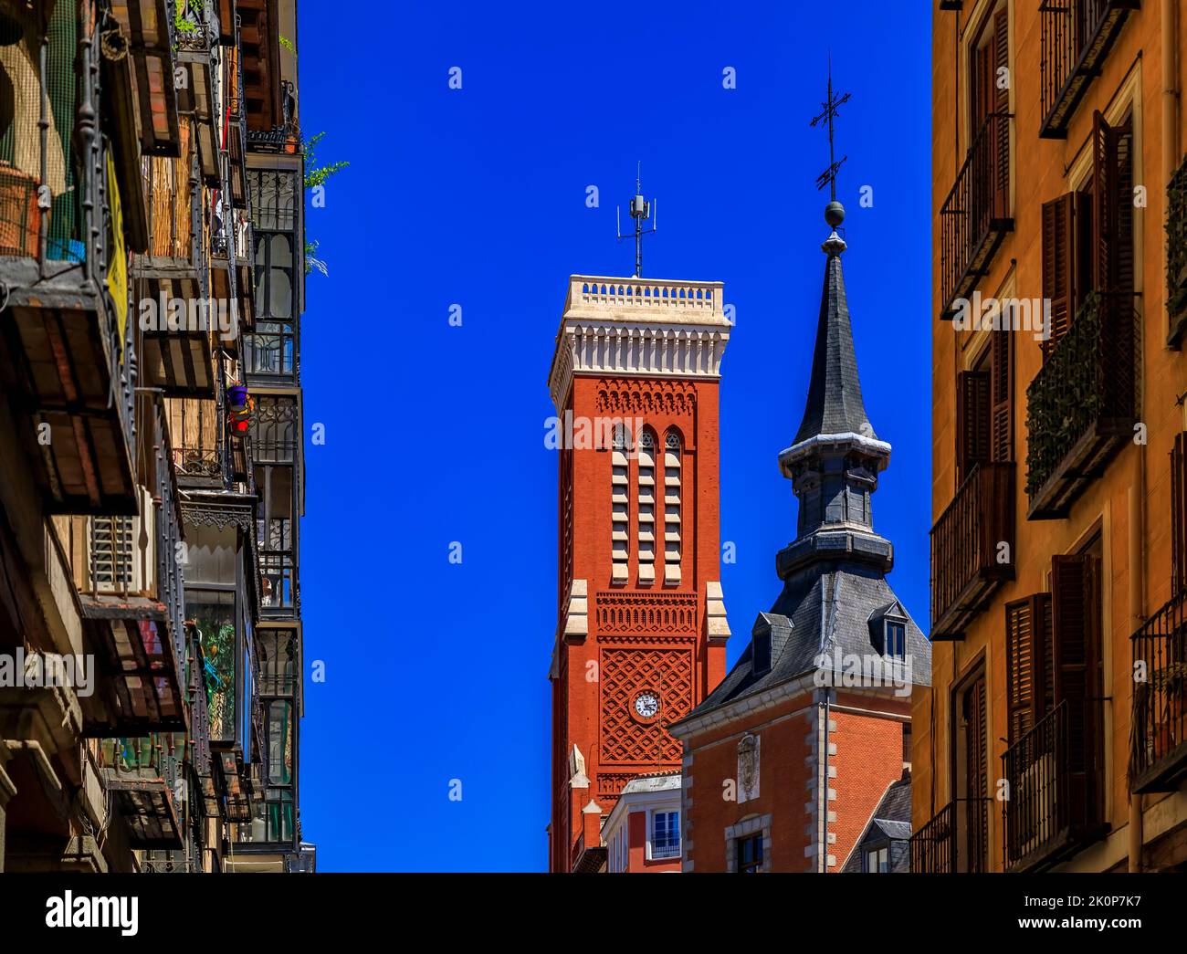Cityscape with residential buildings and the tower of Church of Holy ...