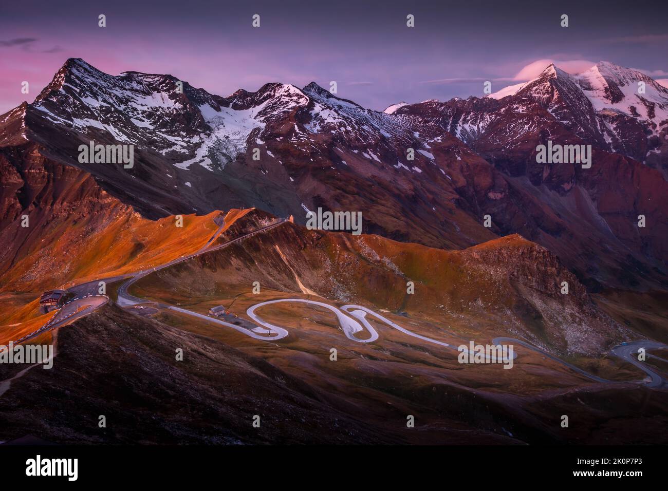 Grossglockner road and dramatic mountain range landscape at dawn ...
