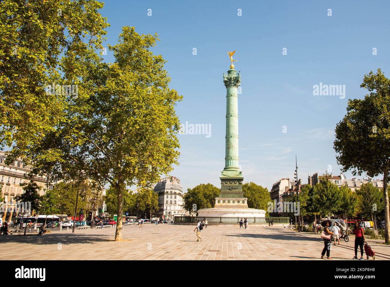 Paris, France . August 2022. Place de la Bastille with the Colonne de ...