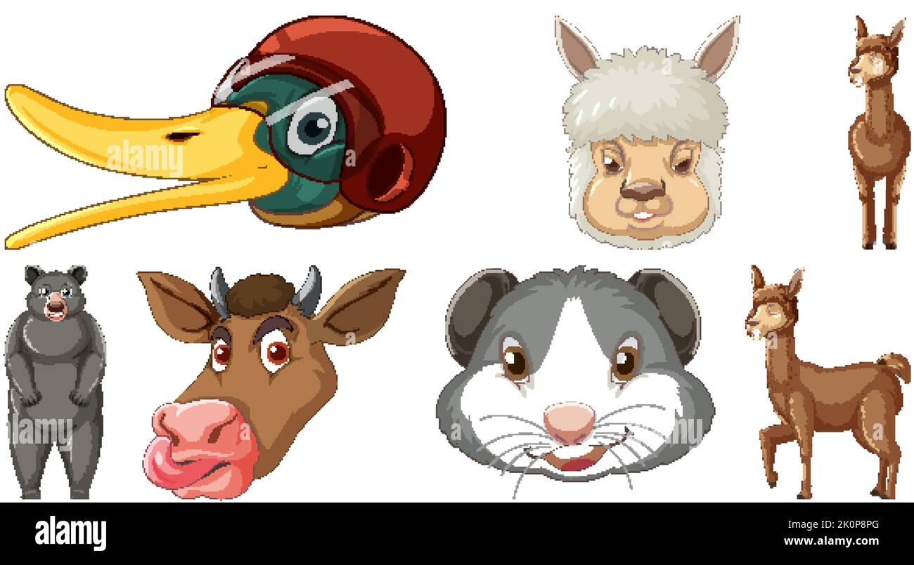Set of various animals cartoon characters illustration Stock Vector ...