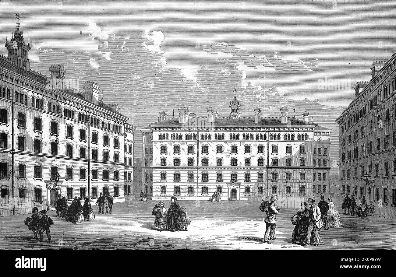 Der Platz Peabody Square im Stadtteil Islington, London, 1869, England ...