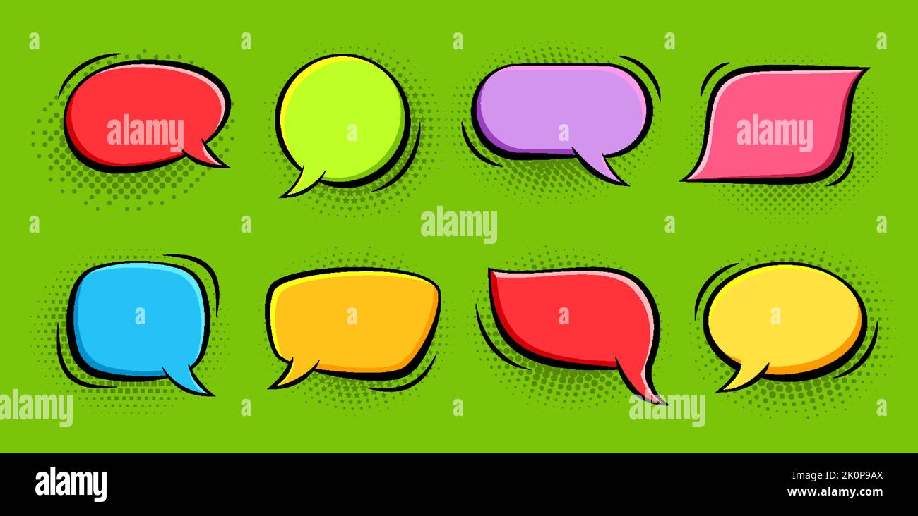 Retro sketch speech bubble icon set. Cartoon pop art bubbles with ...