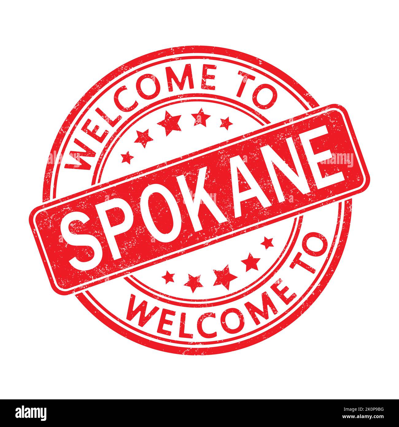 Welcome to SPOKANE. Impression of a round stamp with a scuff. Flat ...