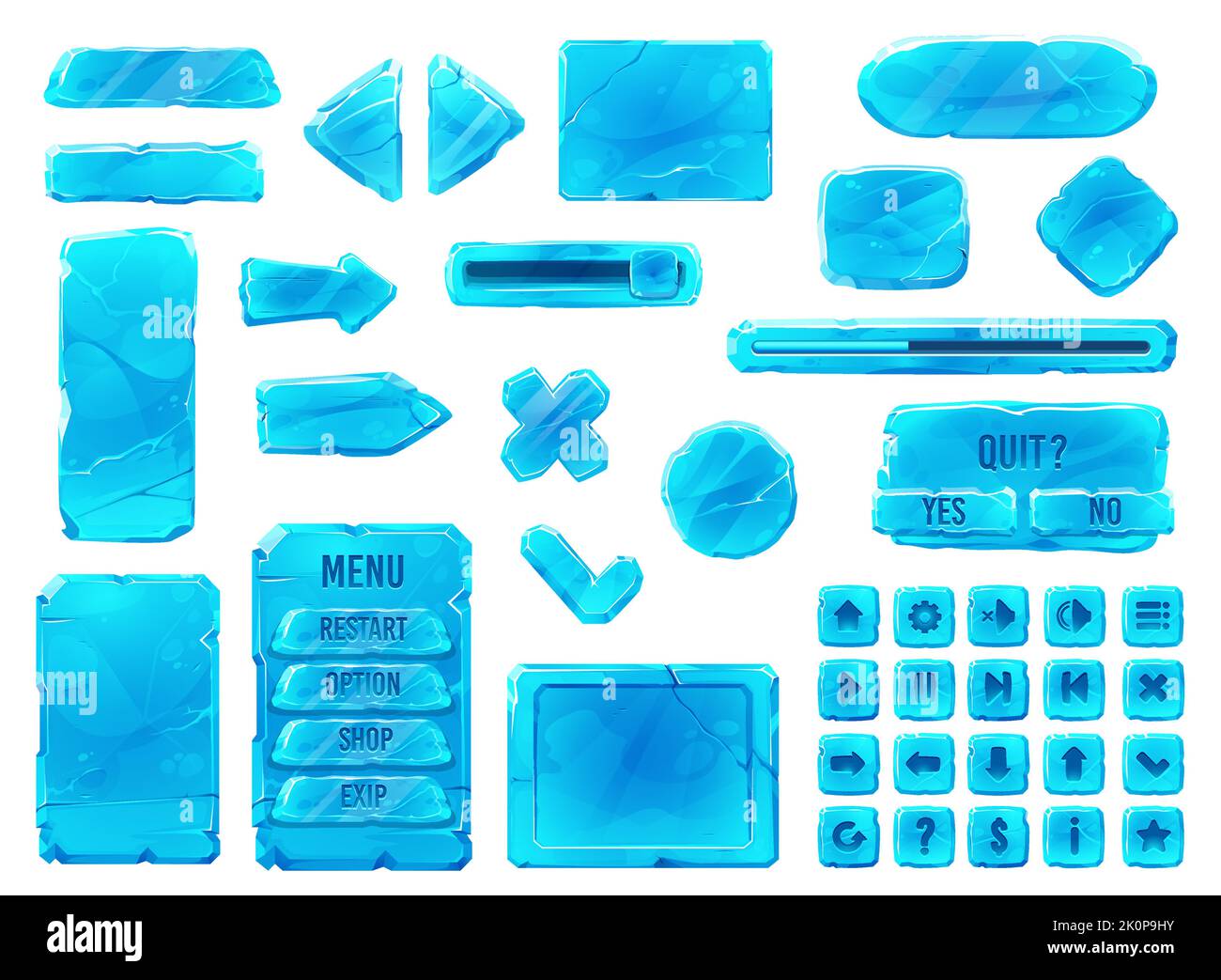 Ice crystal buttons, cartoon interface. UI game and GUI elements ...