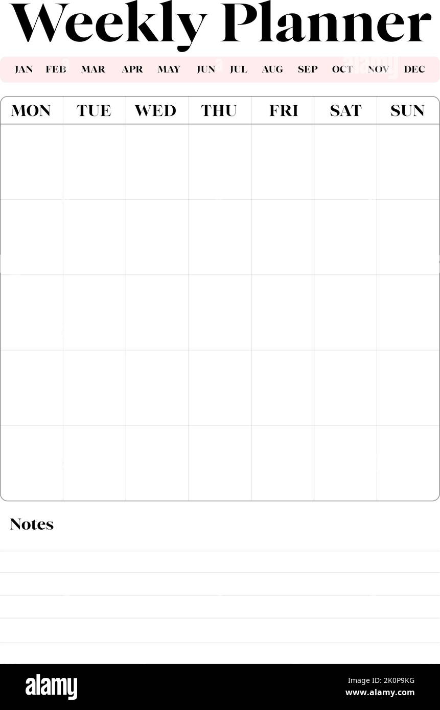 Weekly Planner Ready for A4 Print Blank Stock Vector Image & Art - Alamy