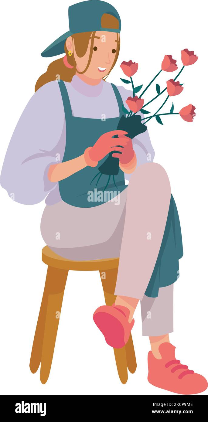 Work florist creating flower bouquet Stock Vector Images - Alamy