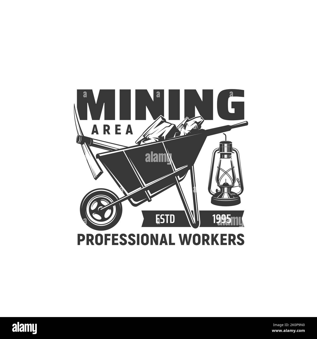 Mining industry icon, coal mine factory wheelbarrow vector symbol ...