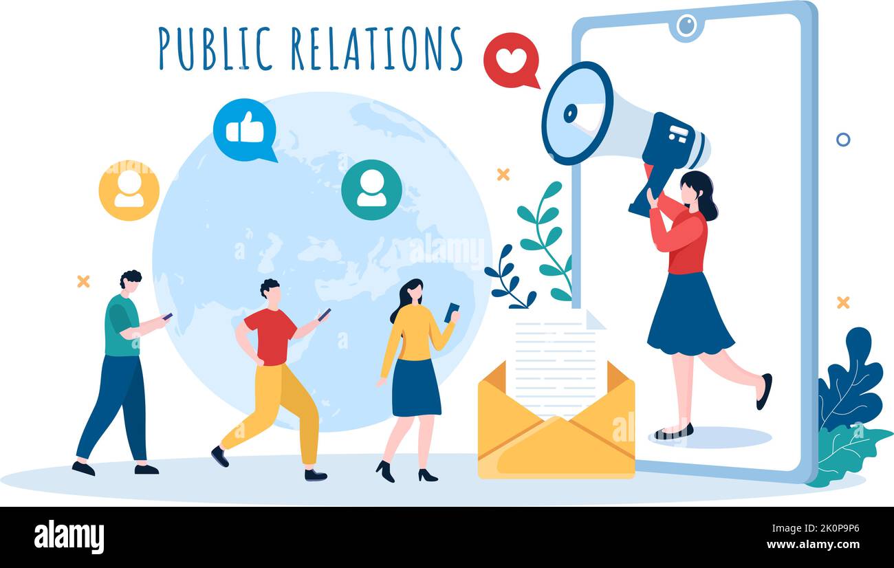 Public Relations Template Hand Drawn Cartoon Flat Illustration with ...
