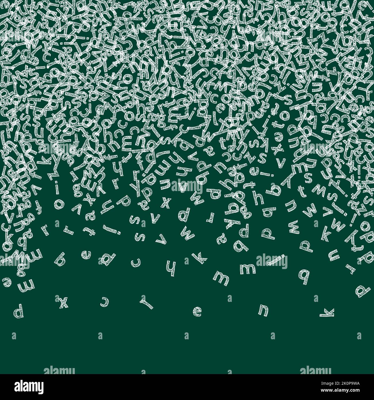 Falling letters of English language. Childish chalk flying words of ...