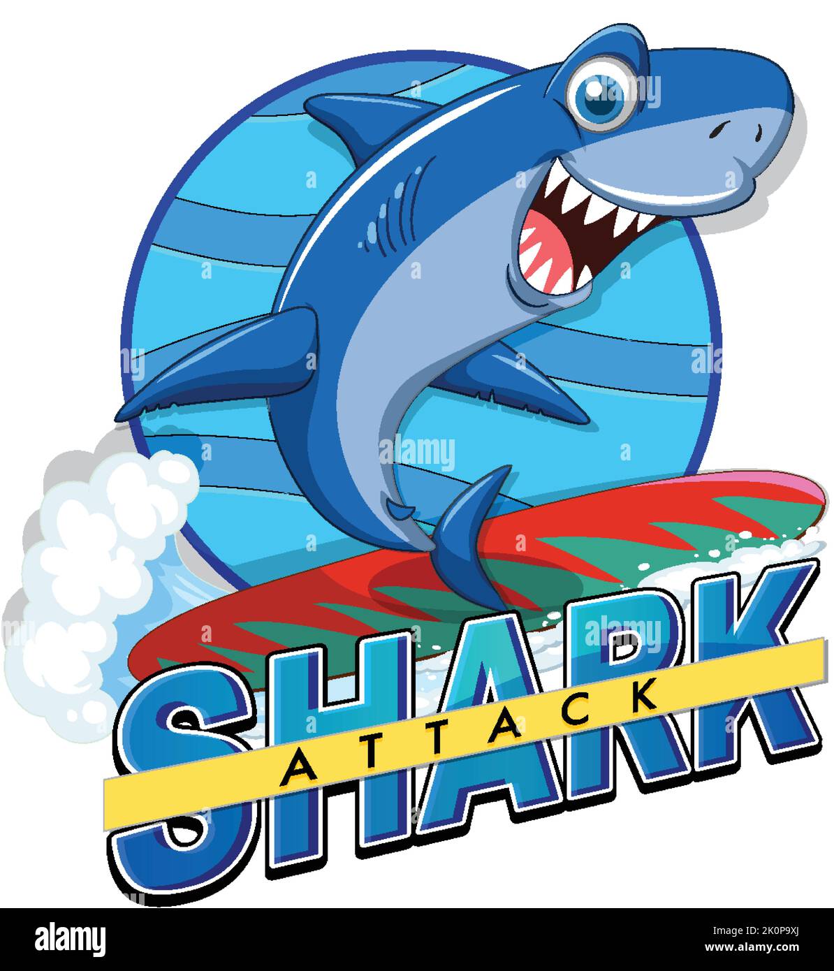 Shark attack icon with shark cartoon character illustration Stock ...