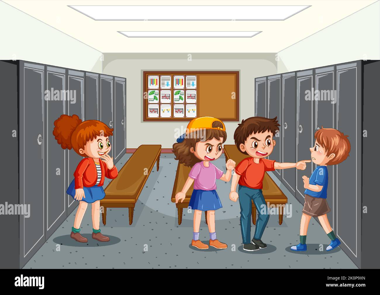 School bullying with student cartoon characters illustration Stock ...