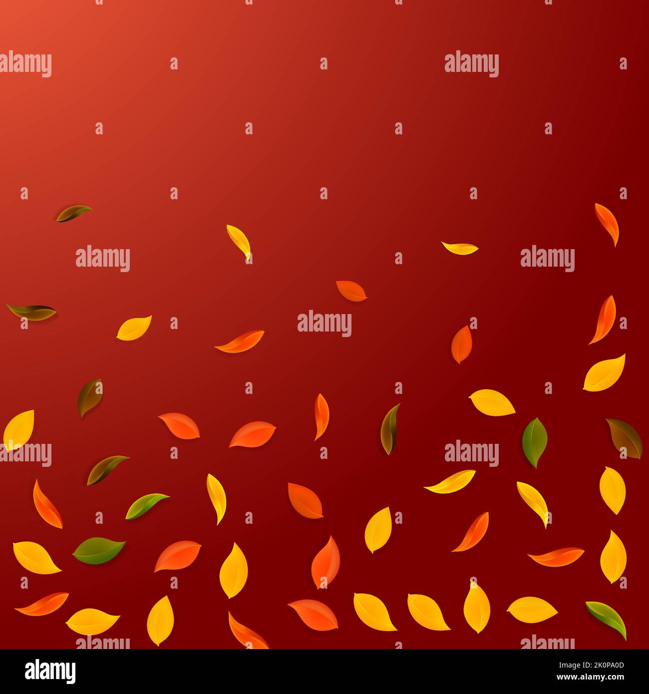 Falling autumn leaves. Red, yellow, green, brown random leaves flying ...