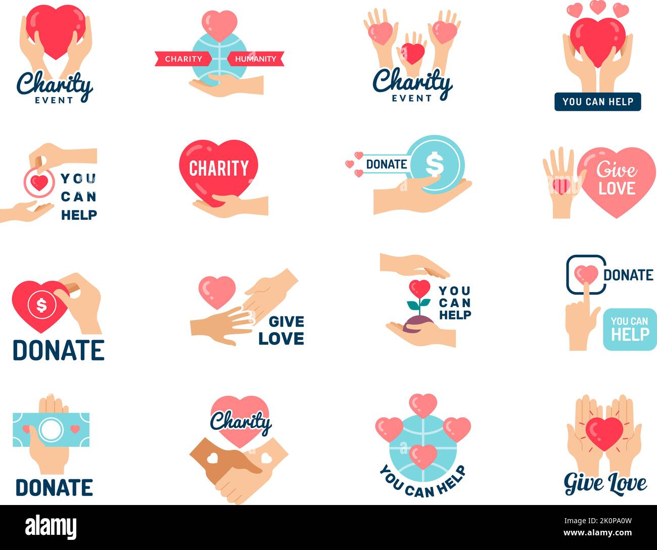Donation logo. Charity and humanity symbols for business identity ...