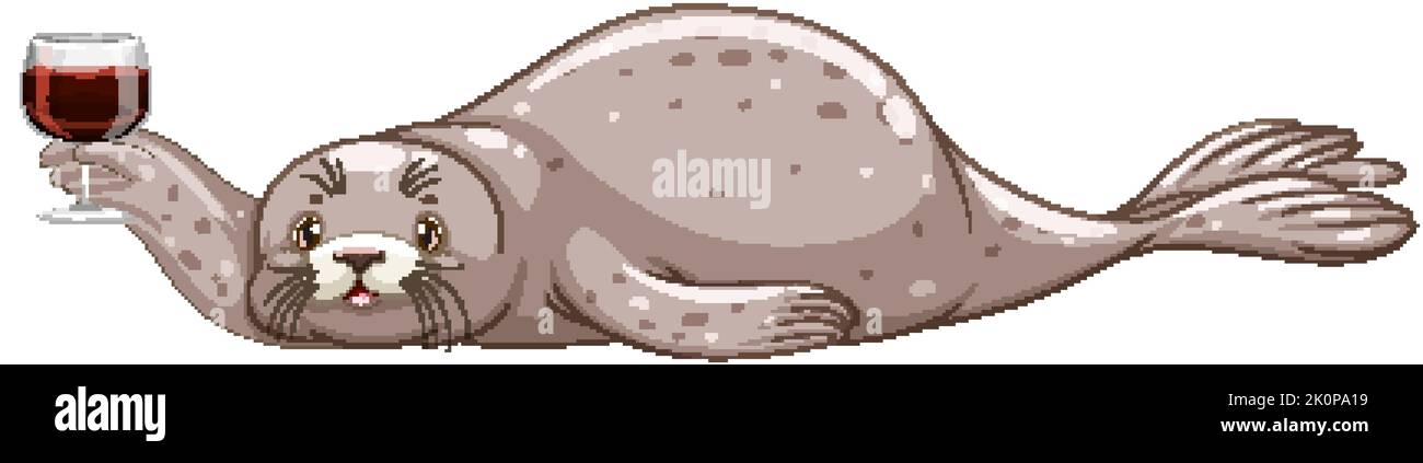 Cute seal drinking red wine illustration Stock Vector Image & Art - Alamy