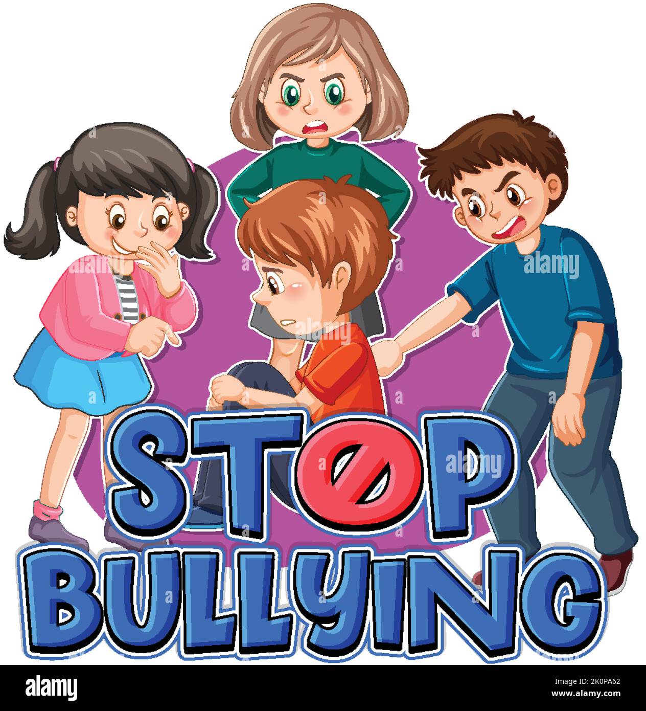 Stop Bullying Word with Cartoon Character illustration Stock Vector ...