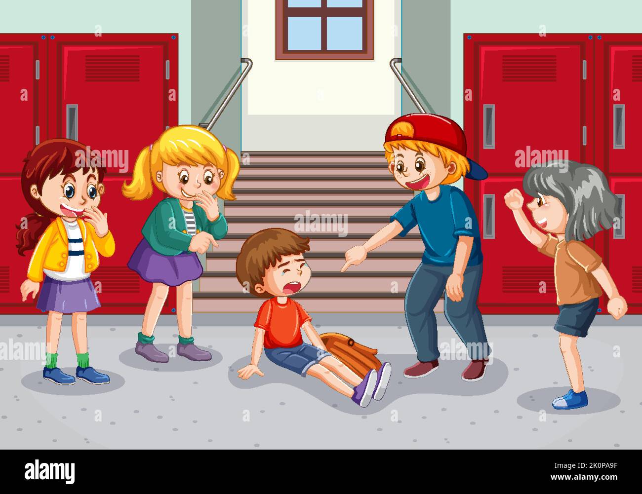 School bullying with student cartoon characters illustration Stock ...