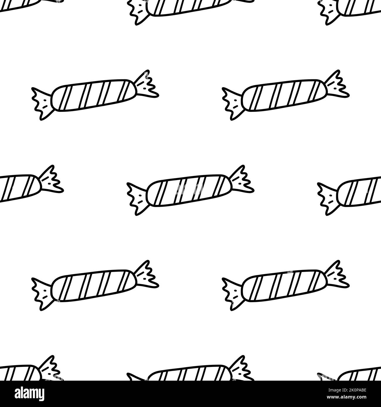 Seamless pattern with black doodle candies on white background. Vector ...
