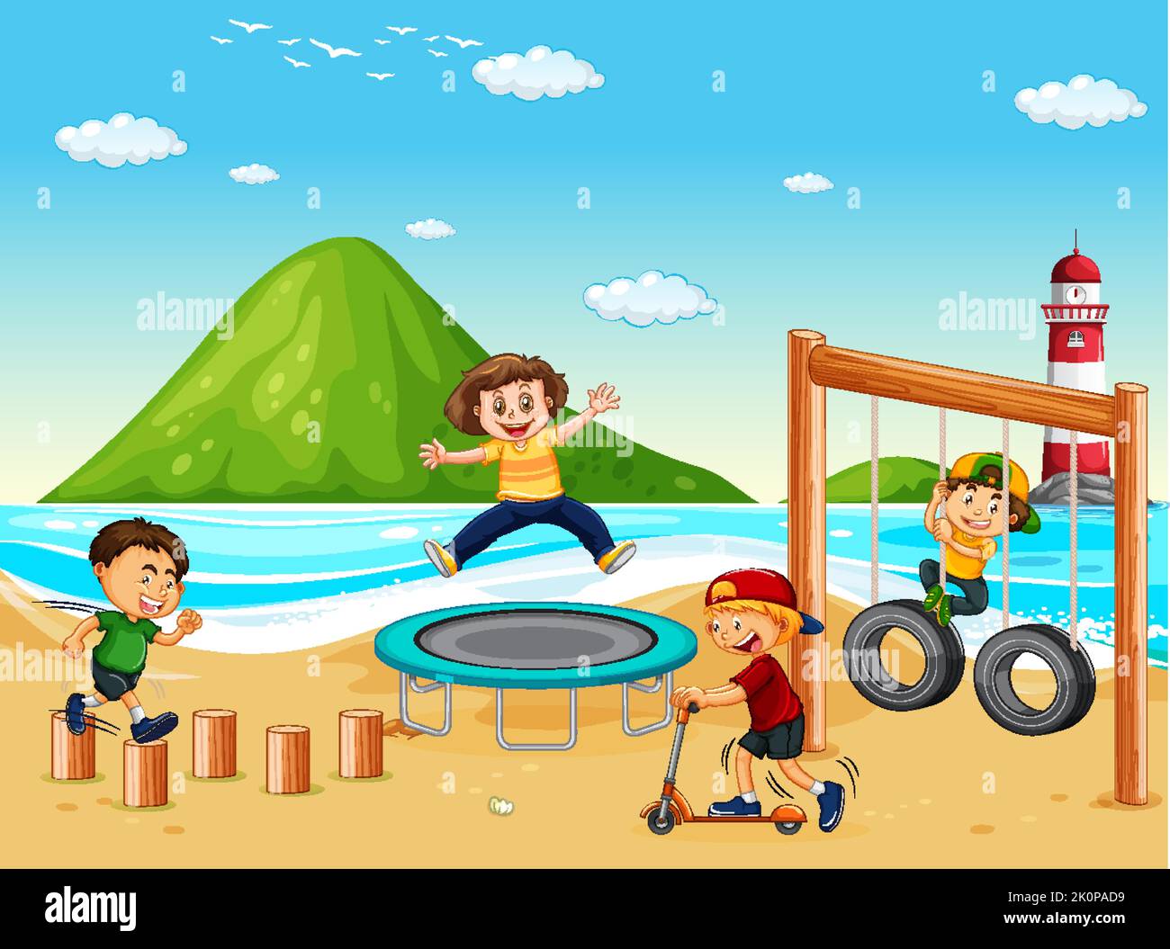 Beach playground with happy children illustration Stock Vector Image ...