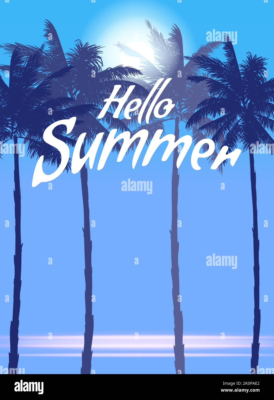 Hello Summer night party background with palms, design template, flyer ...