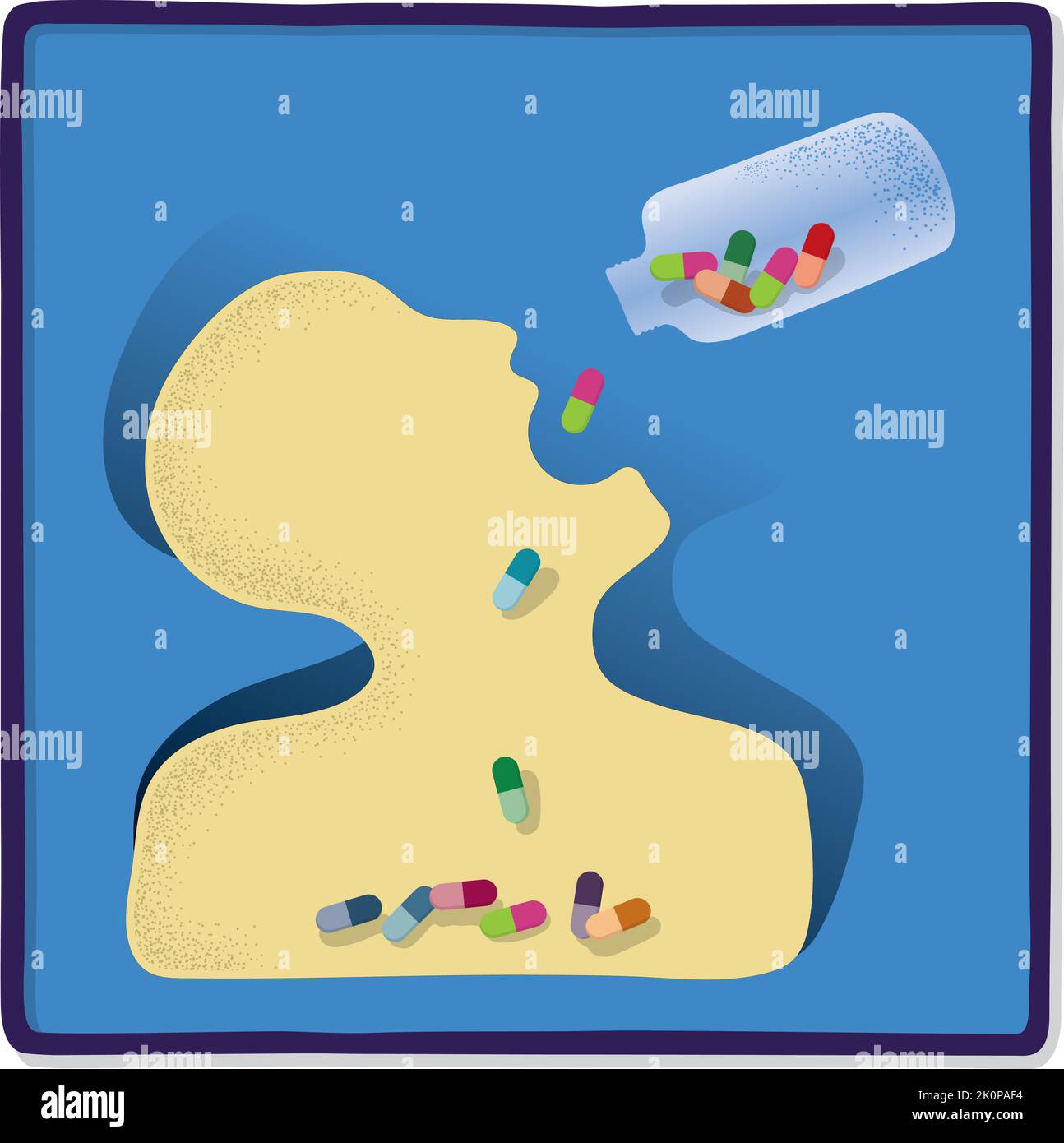 Abusing medicines, schematic illustration of human figure swallowing ...