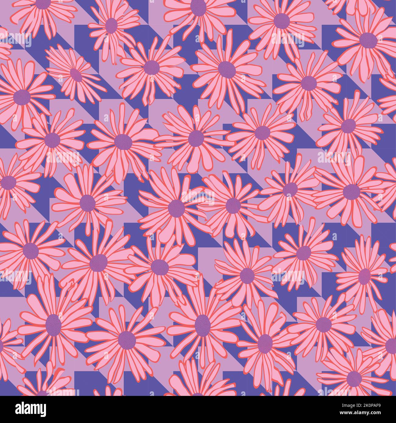 Daisy flower seamless pattern on geometric tessellation background ...